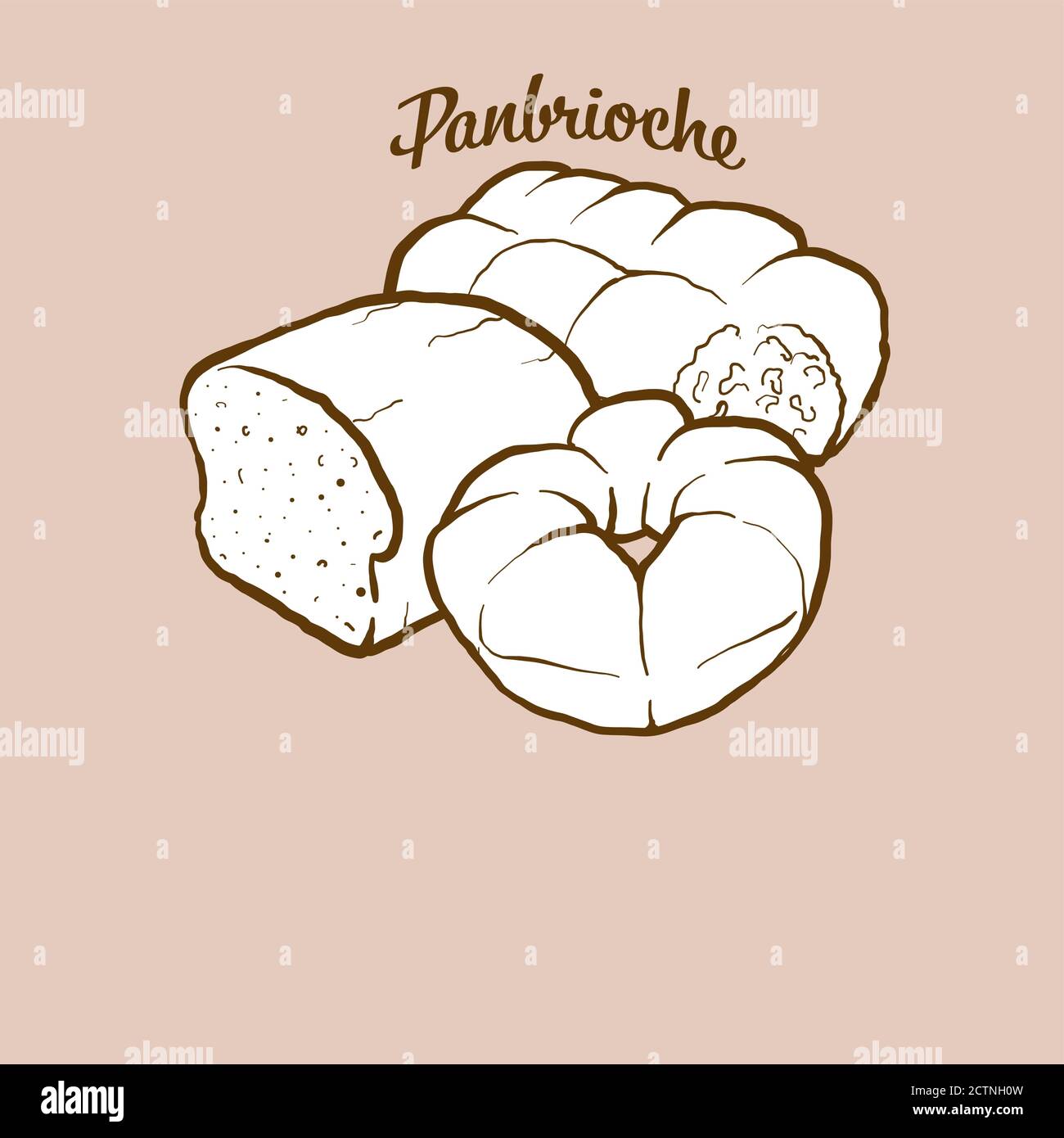 Hand-drawn Panbrioche bread illustration. Leavened, usually known in ...