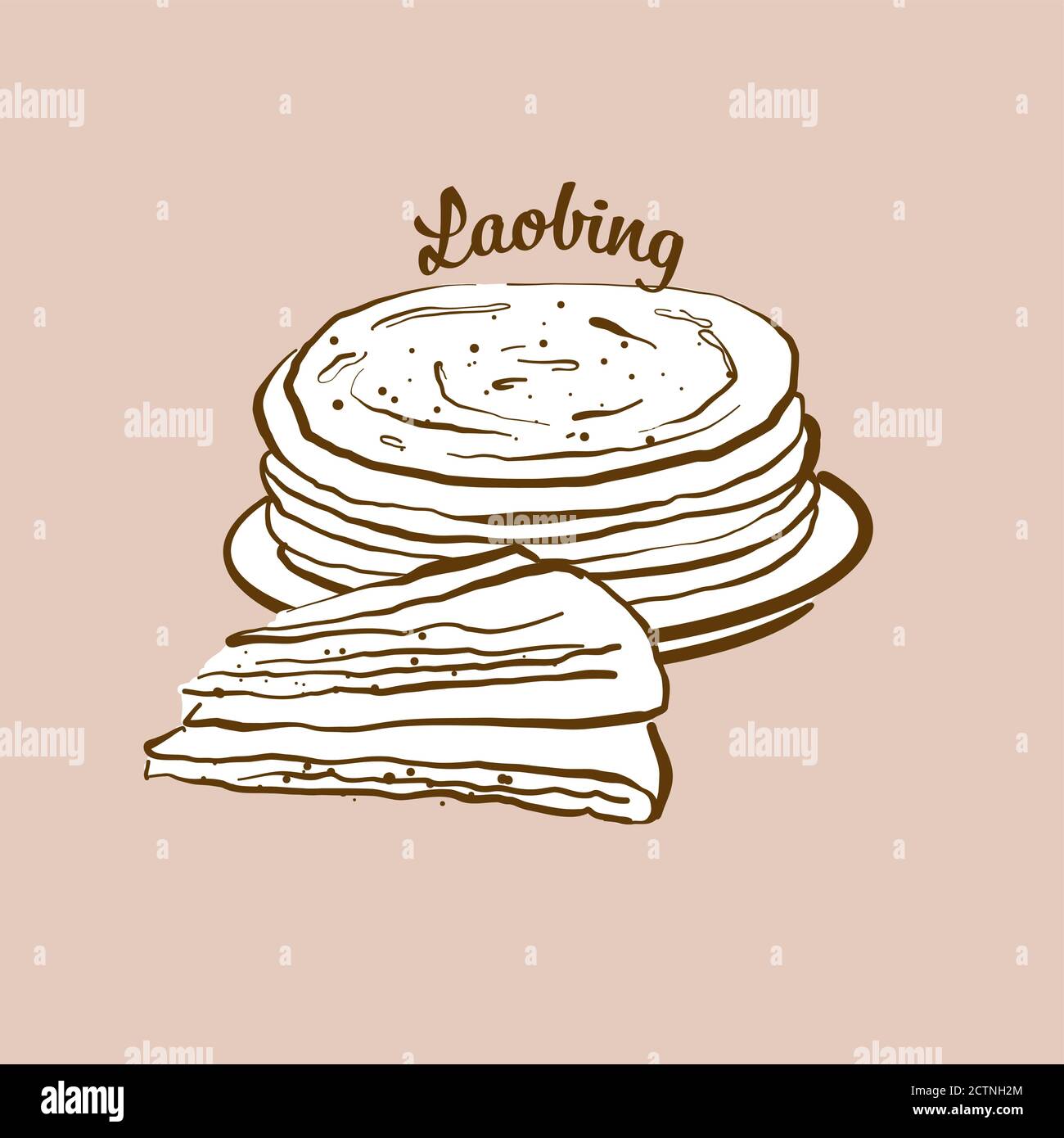 Hand-drawn Laobing bread illustration. Flatbread, usually known in ...