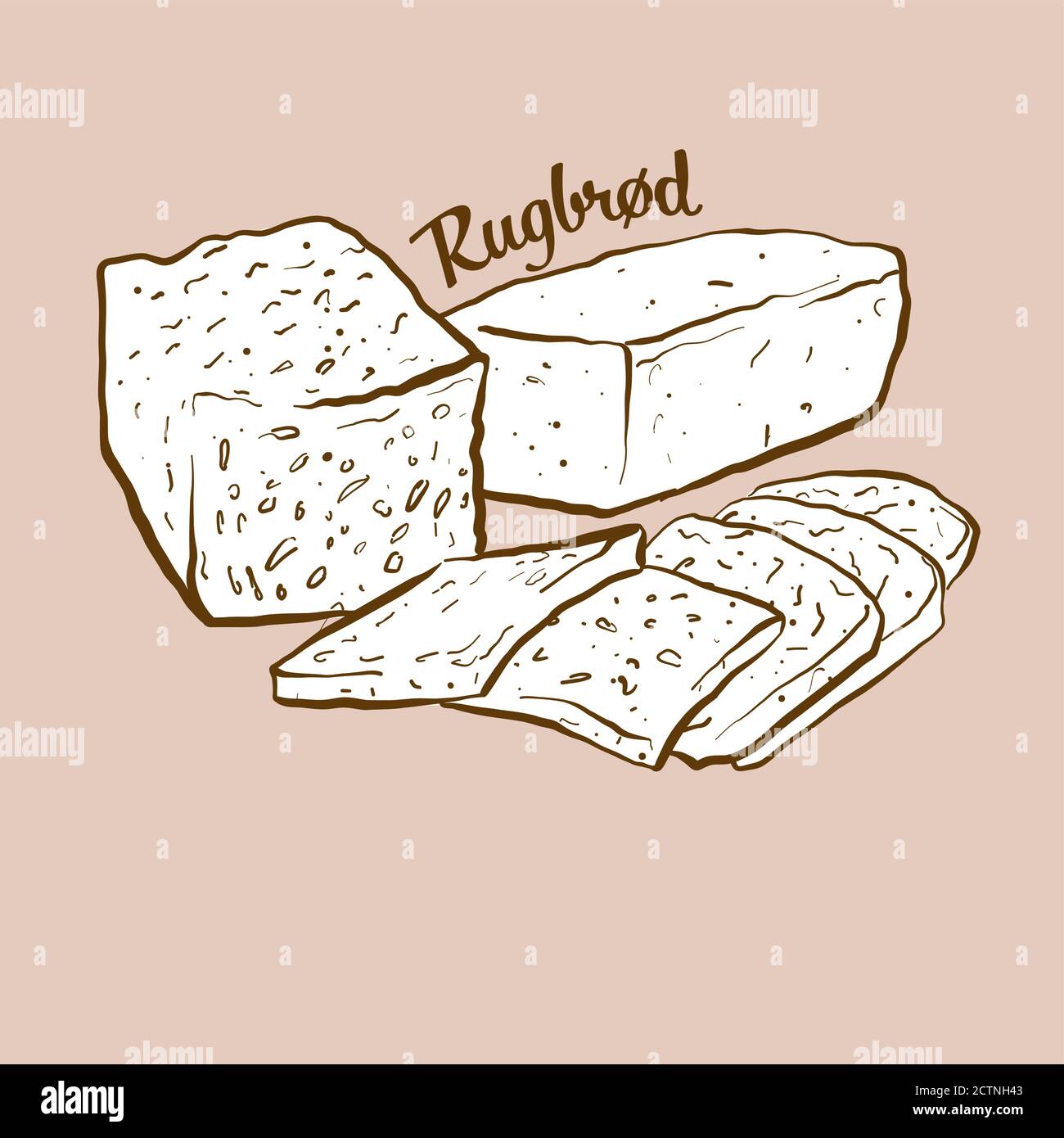 Hand-drawn Rugbrød bread illustration. Sourdough, usually known in ...