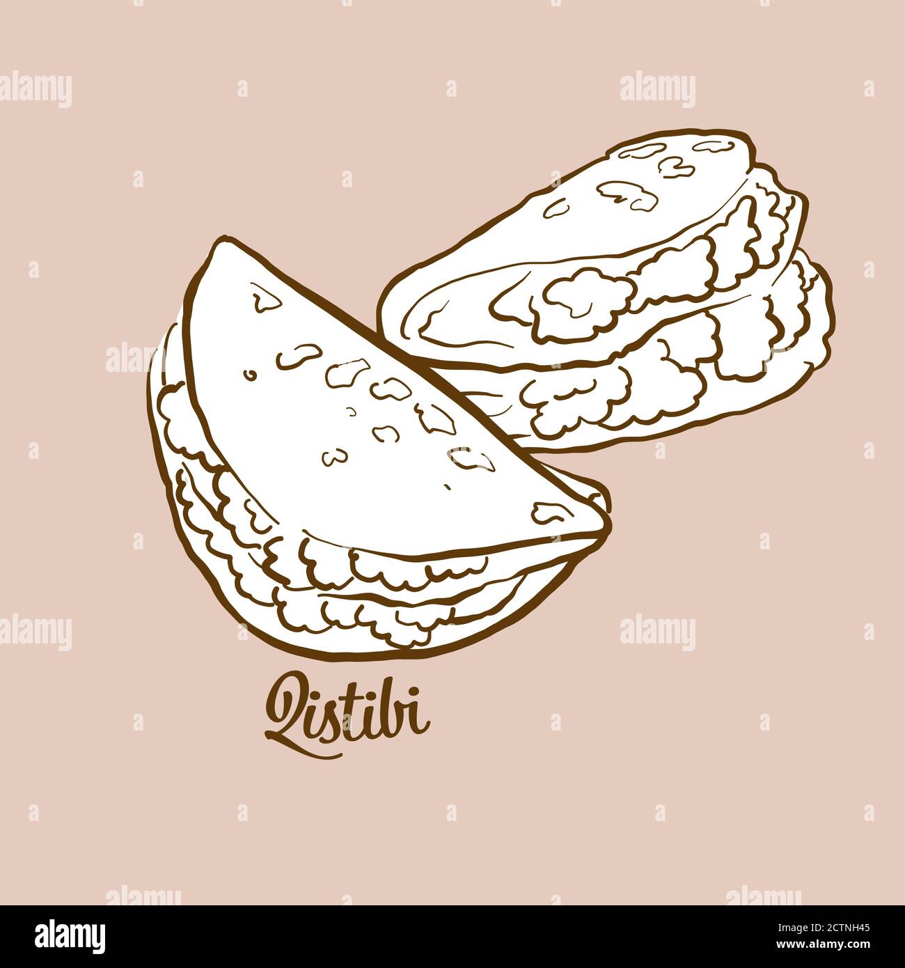 Hand-drawn Qistibi bread illustration. Flatbread, usually known in ...