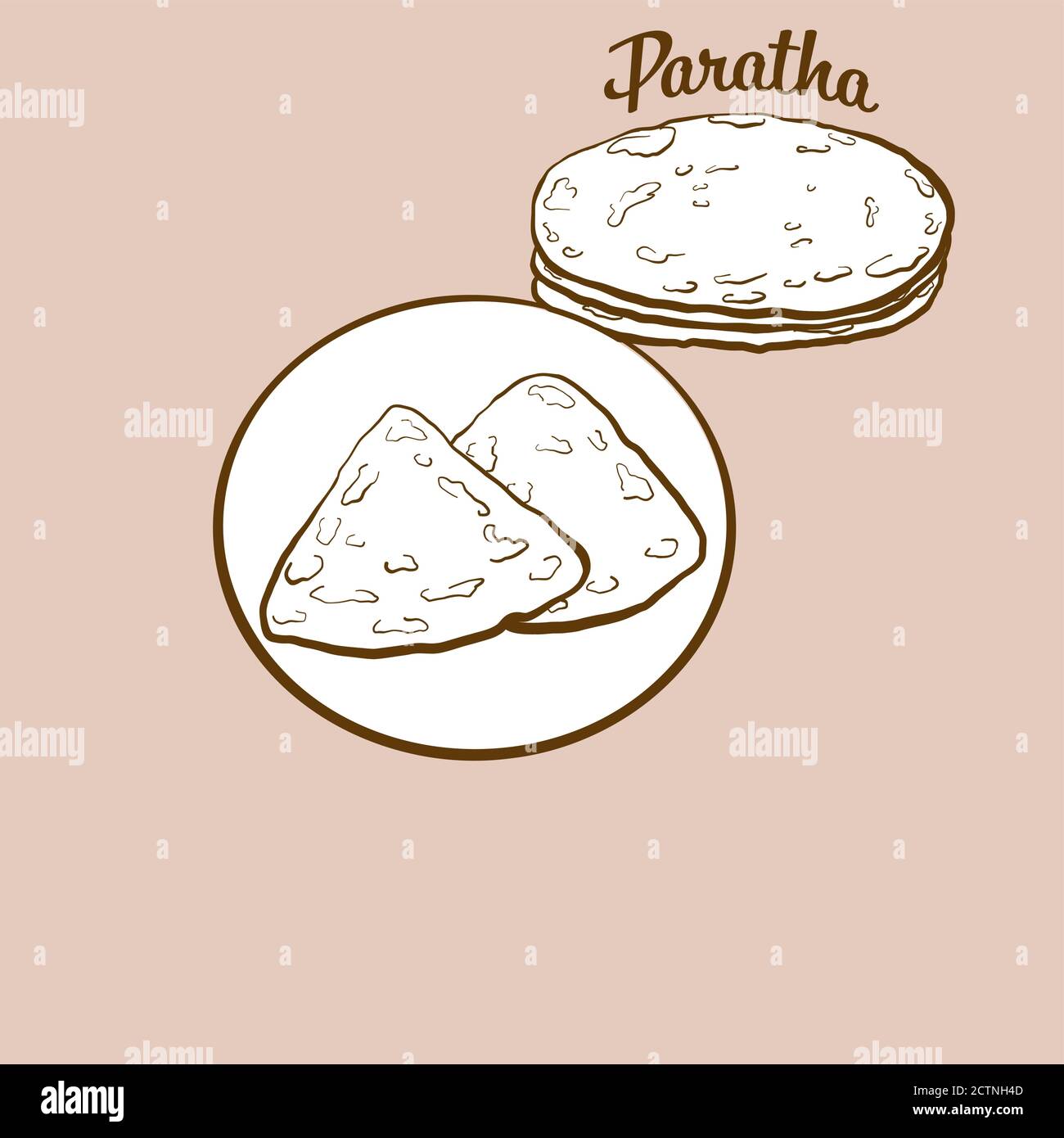Hand-drawn Paratha bread illustration. Flatbread, usually known in ...