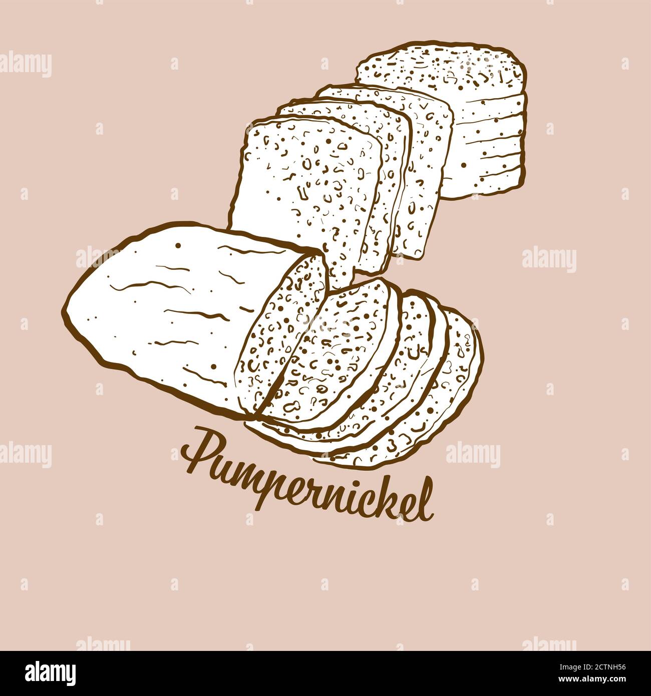 Hand-drawn Pumpernickel bread illustration. Rye bread, usually known in ...