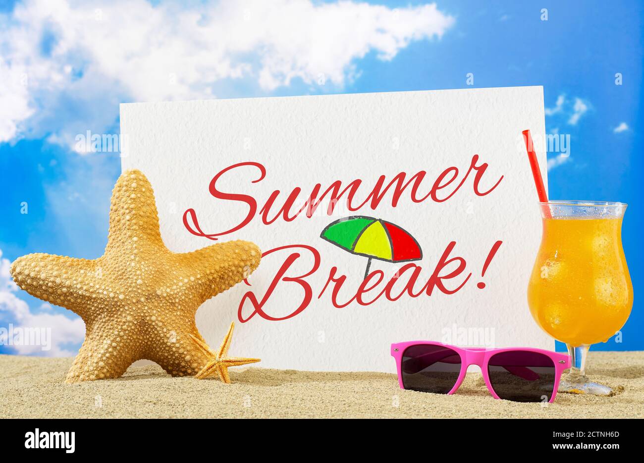 Summer break banner on the beach Stock Photo - Alamy