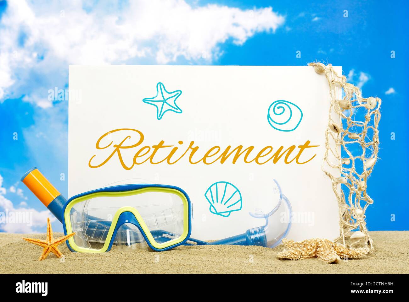 Retirement message board on the beach Stock Photo - Alamy