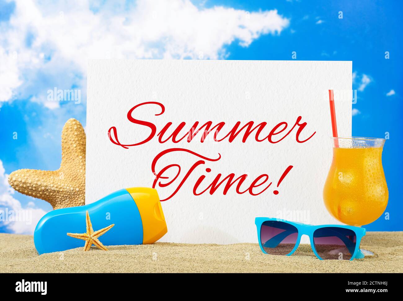 Summer time banner on the beach Stock Photo - Alamy
