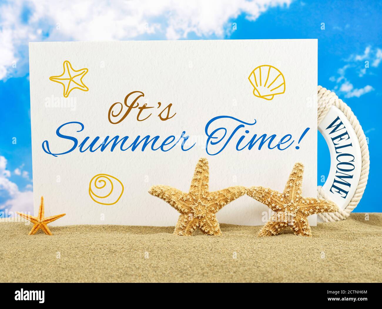 Summer time banner on the beach Stock Photo - Alamy
