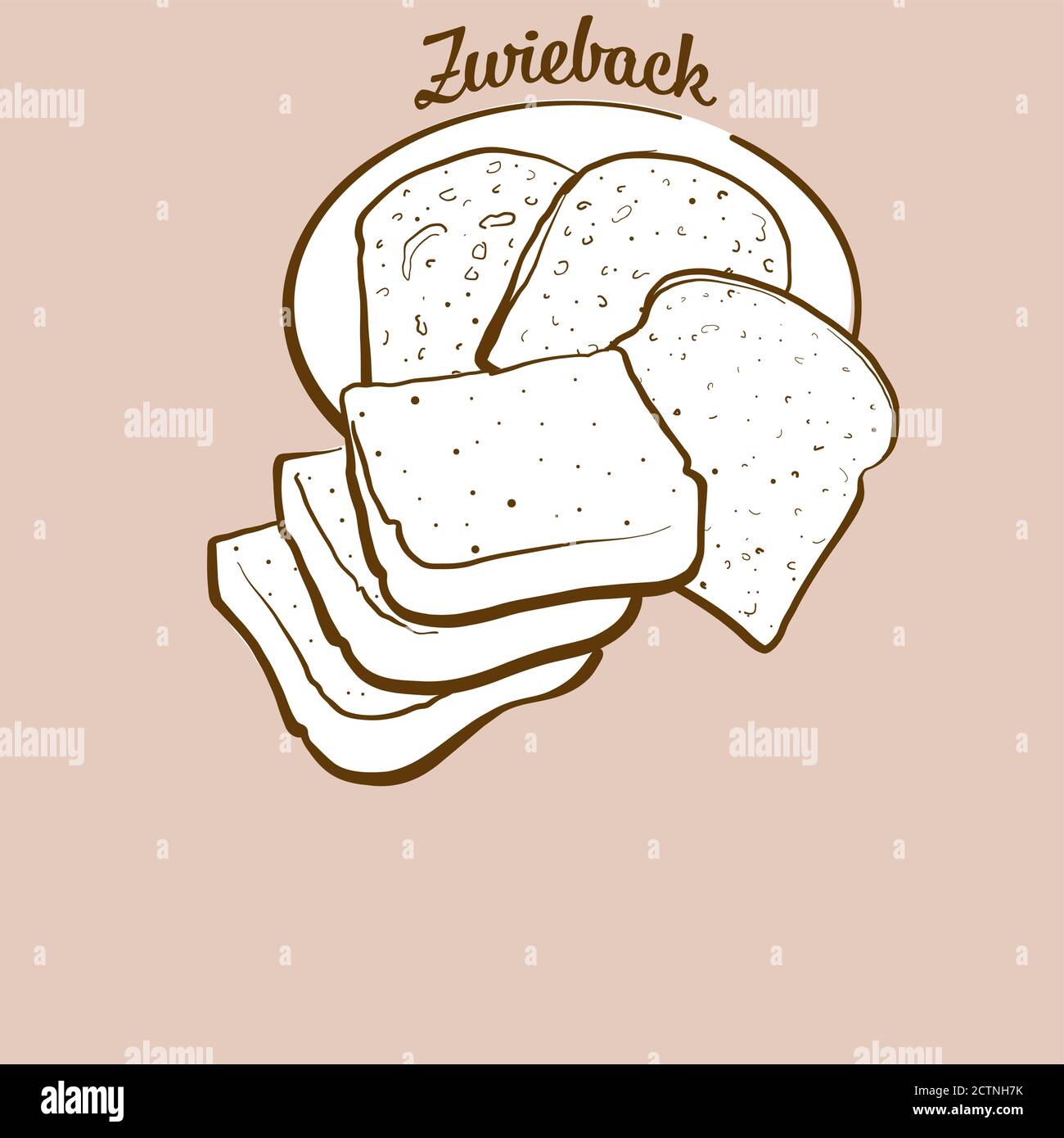 Hand-drawn Zwieback bread illustration. Crispy sweet bread, usually ...
