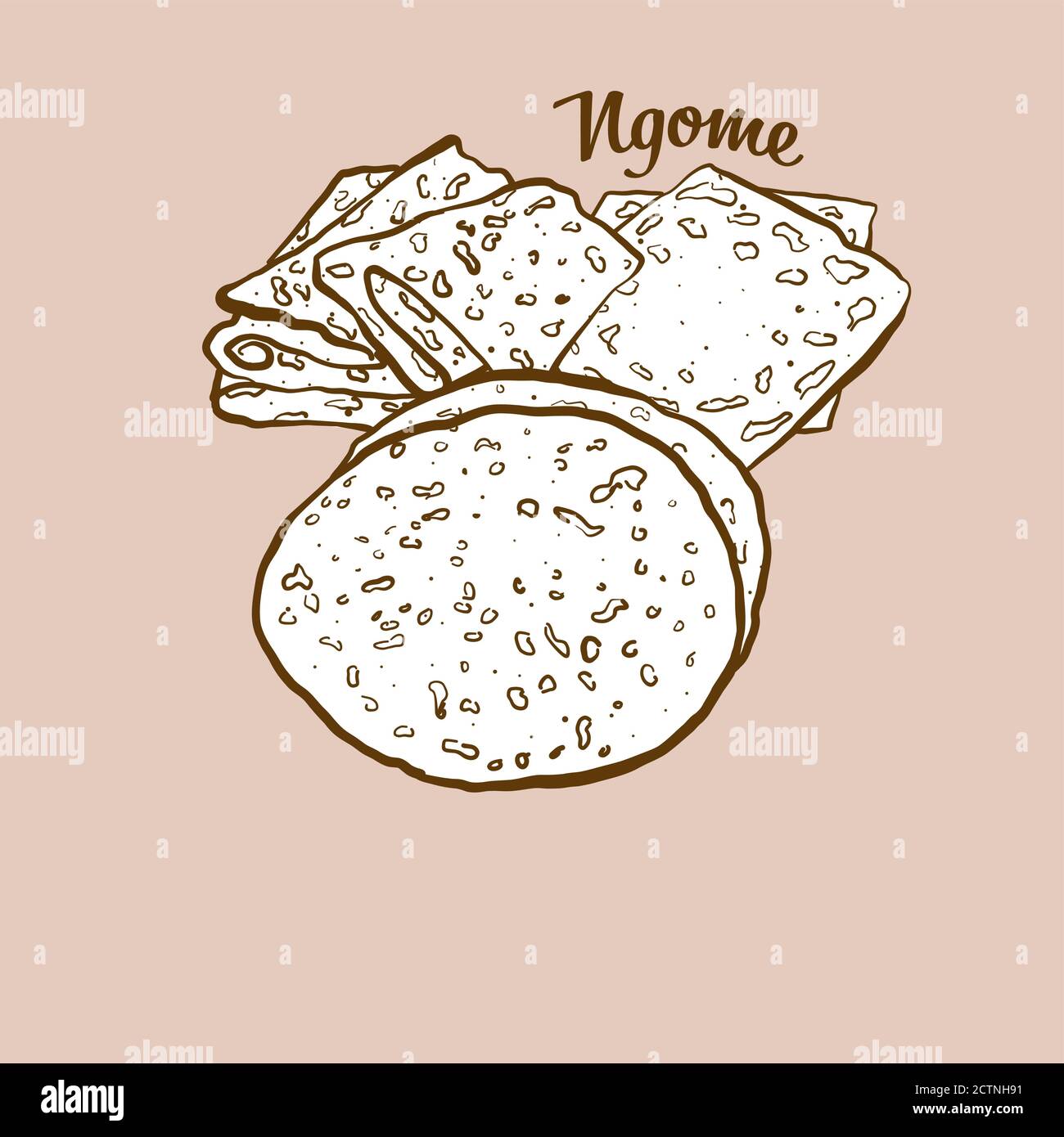 Hand-drawn Ngome bread illustration. Flatbread, usually known in Mali ...