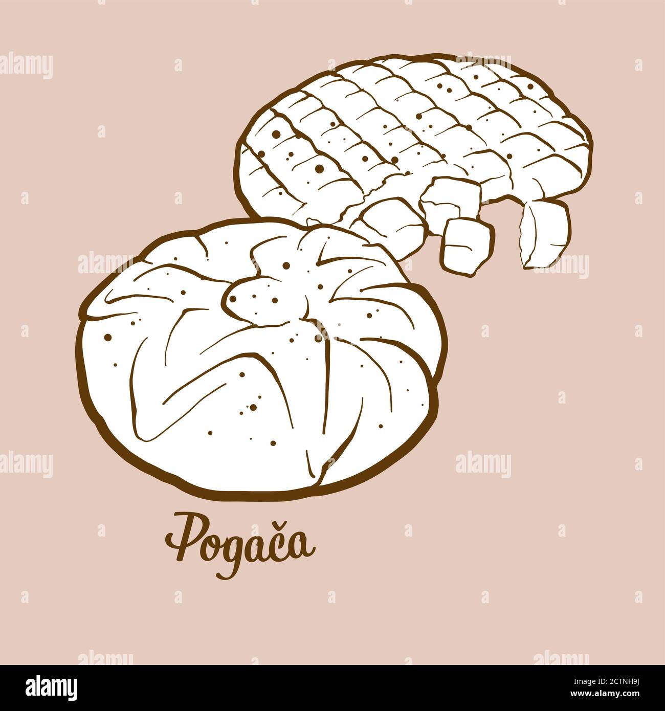 Hand-drawn Pogaca bread illustration. Flatbread, usually known in ...