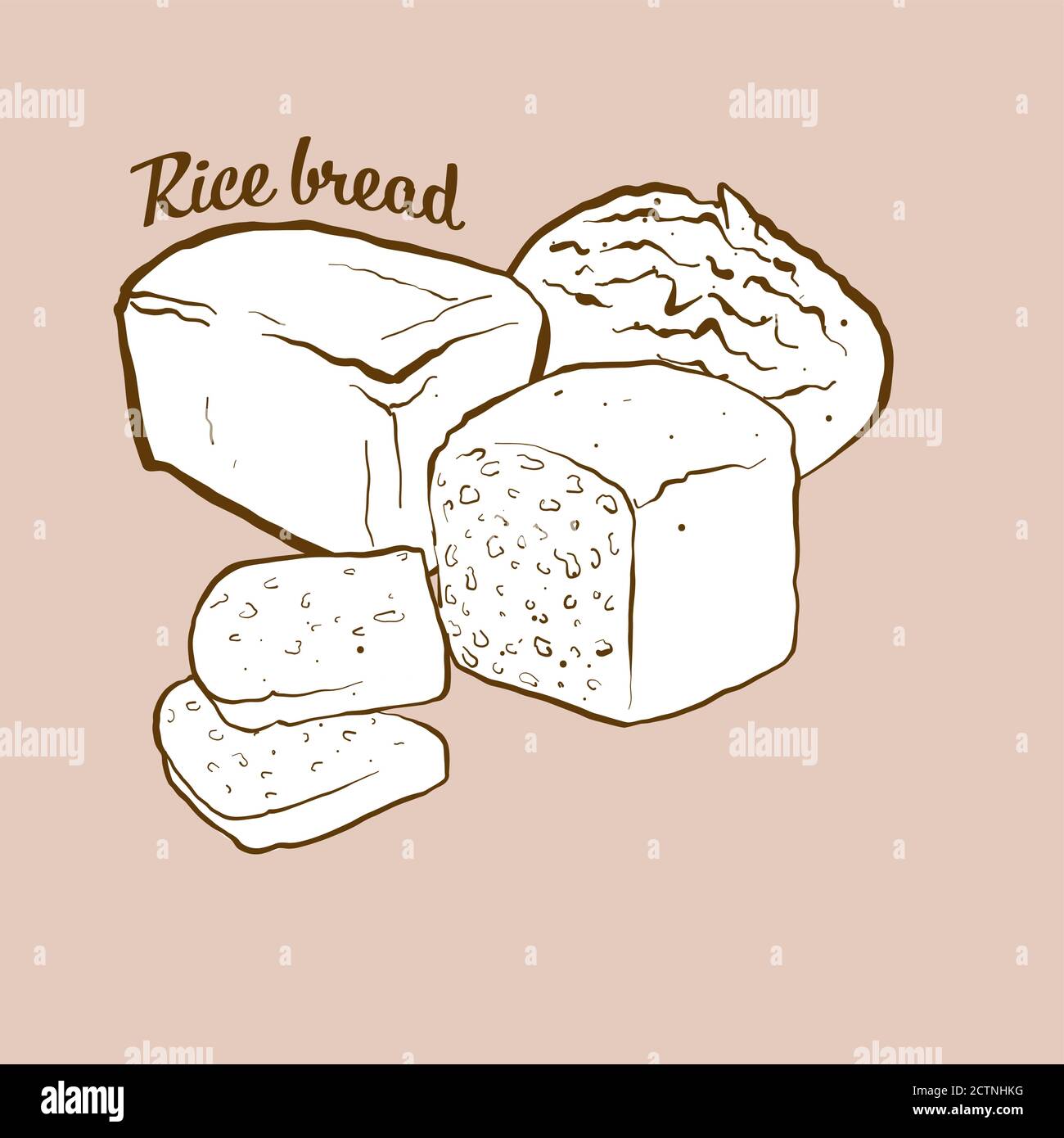 Hand-drawn Rice bread bread illustration. Rice bread, usually known in ...