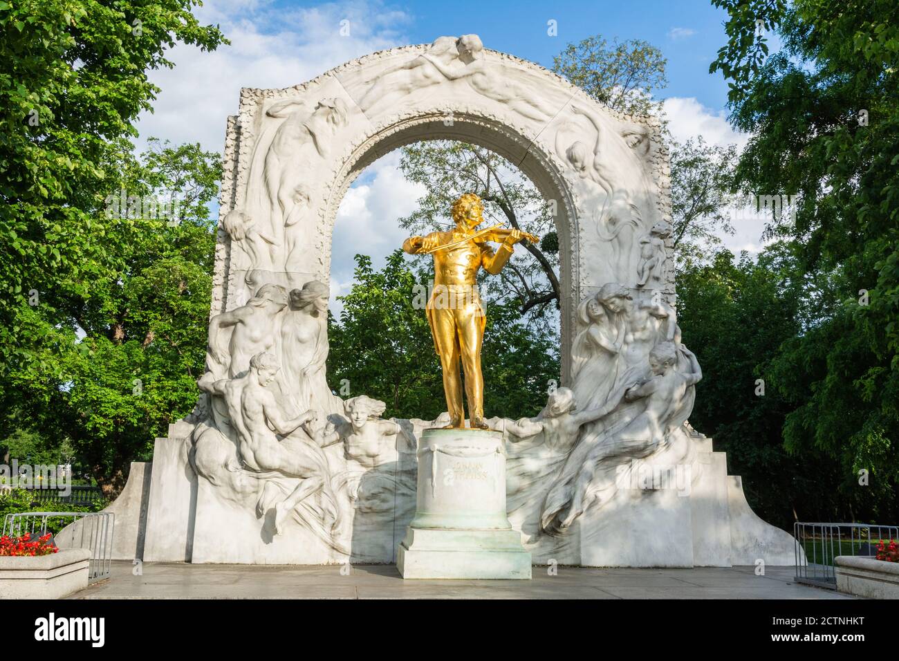 Vienna, Austria – May 24, 2017. Monument featuring a bronze statue of ...