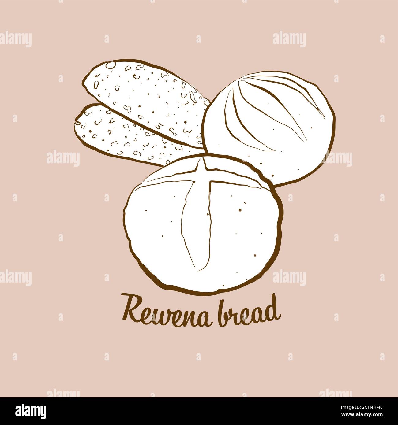 Hand-drawn Rewena bread bread illustration. Sourdough, usually known in ...