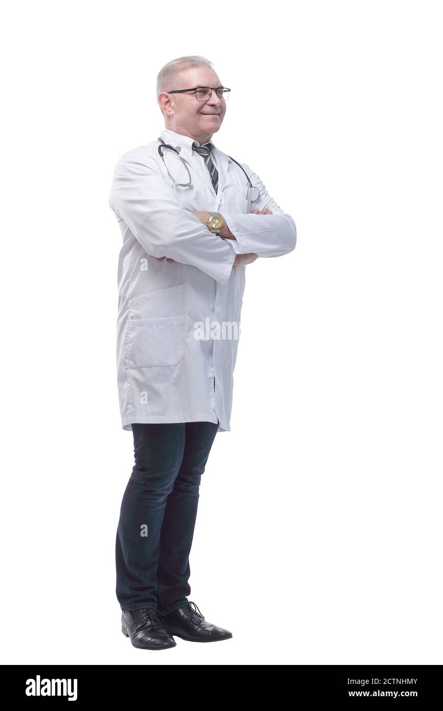 side view. smiling experienced doctor looking ahead Stock Photo - Alamy