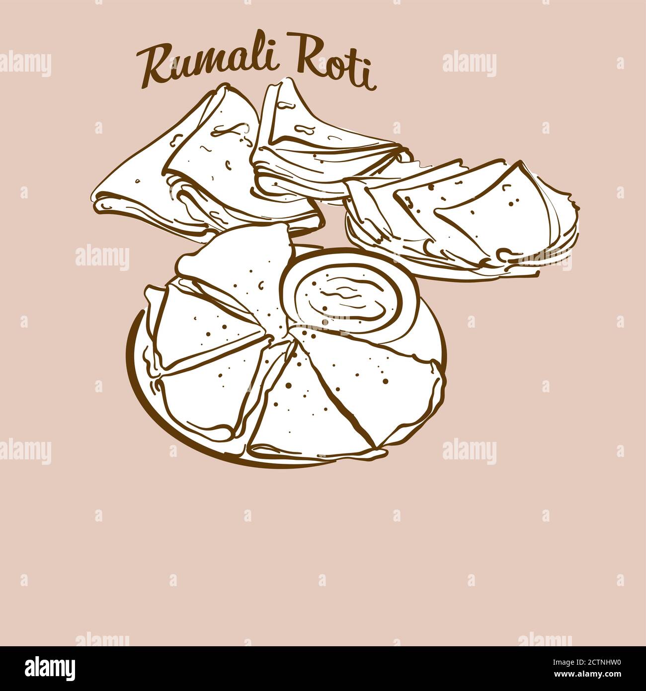 Hand-drawn Rumali Roti bread illustration. Flatbread, usually known in ...