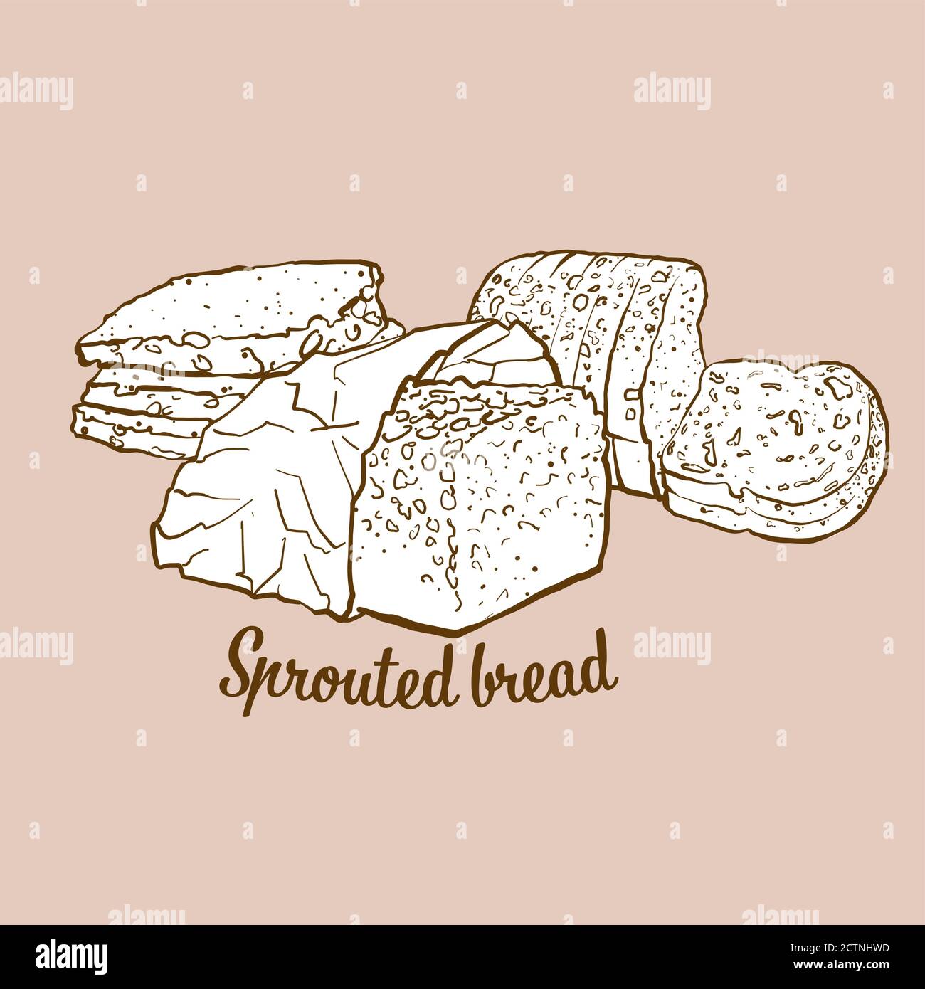 Hand-drawn Sprouted bread bread illustration. Sprouted, usually known ...