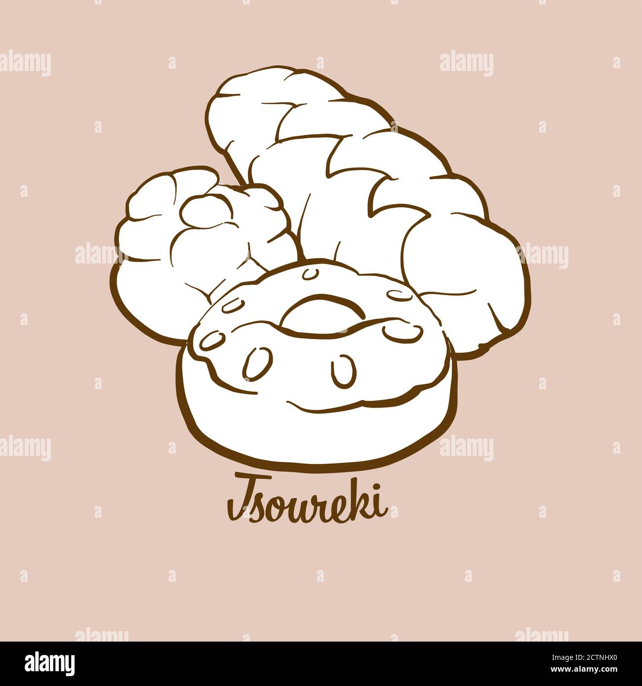 Hand-drawn Tsoureki bread illustration. Leavened, usually known in ...