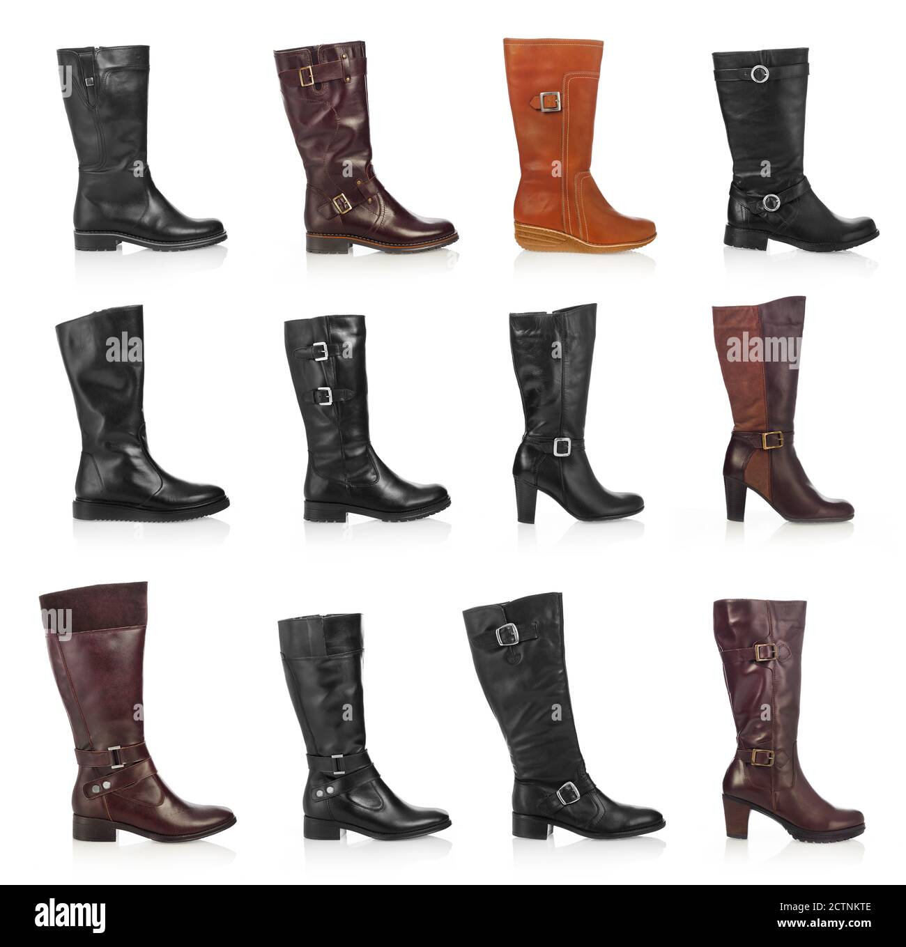 Women boot collection isolated on white Stock Photo - Alamy