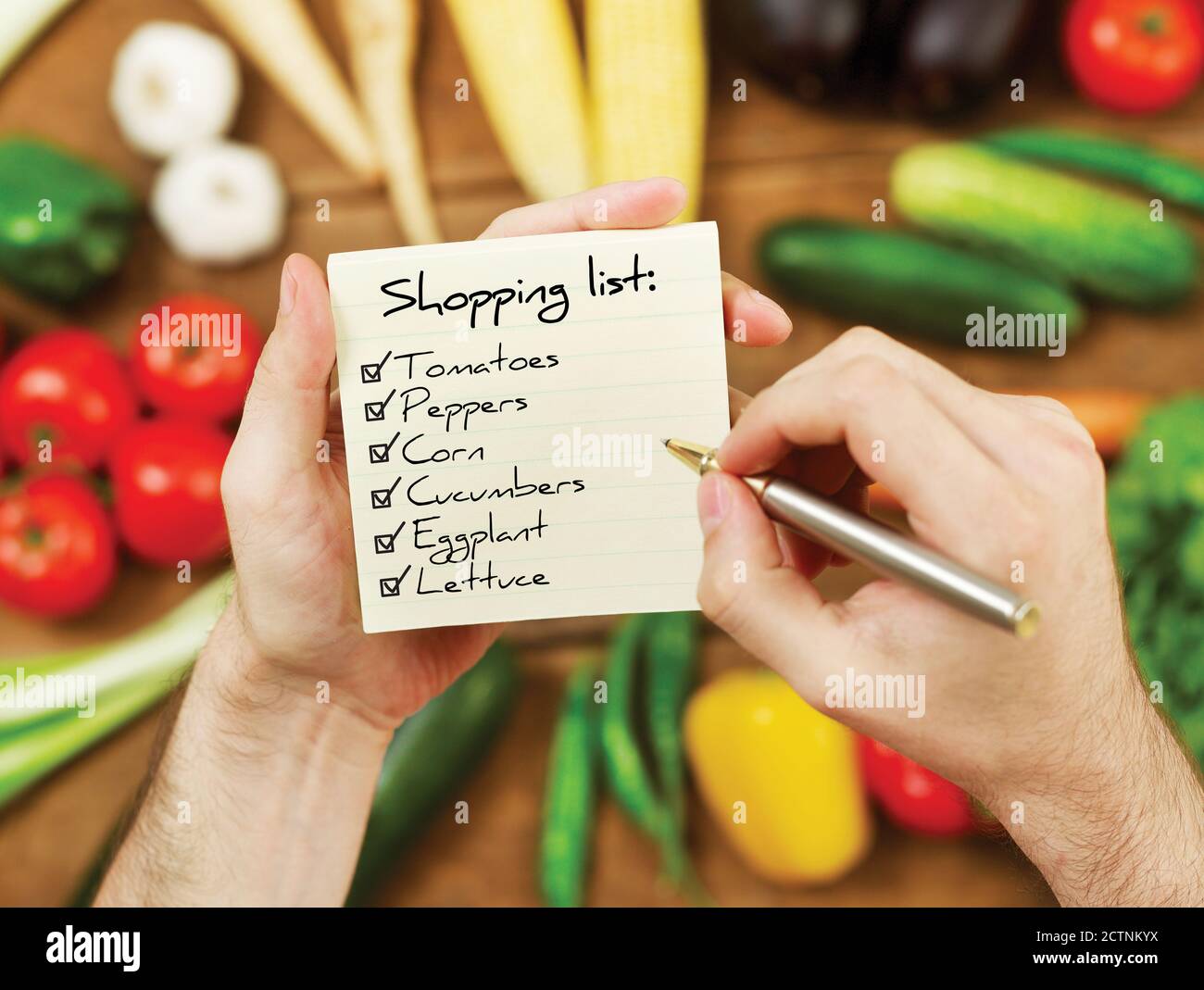 Vegetables shopping list Stock Photo - Alamy