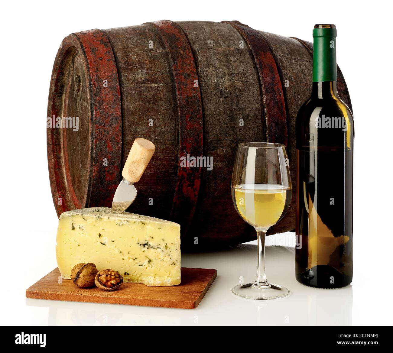 Wine, cheese and barrel Stock Photo - Alamy