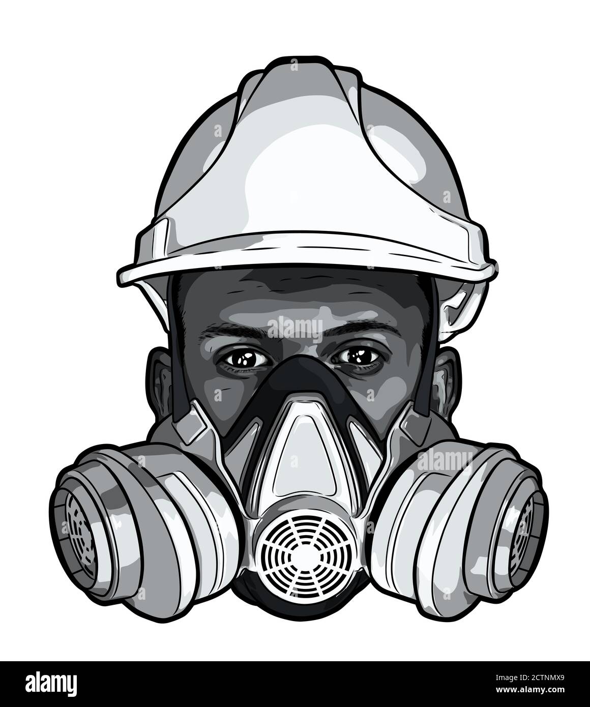 Human face with gas mask and hard hat vector sketch Stock Vector Image ...