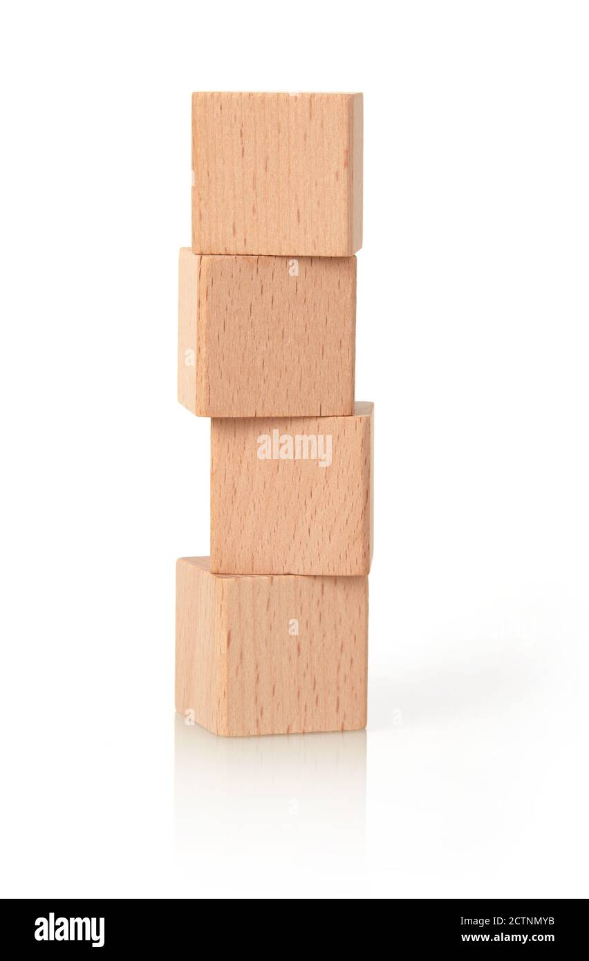 Wooden blocks stack, white background Stock Photo - Alamy