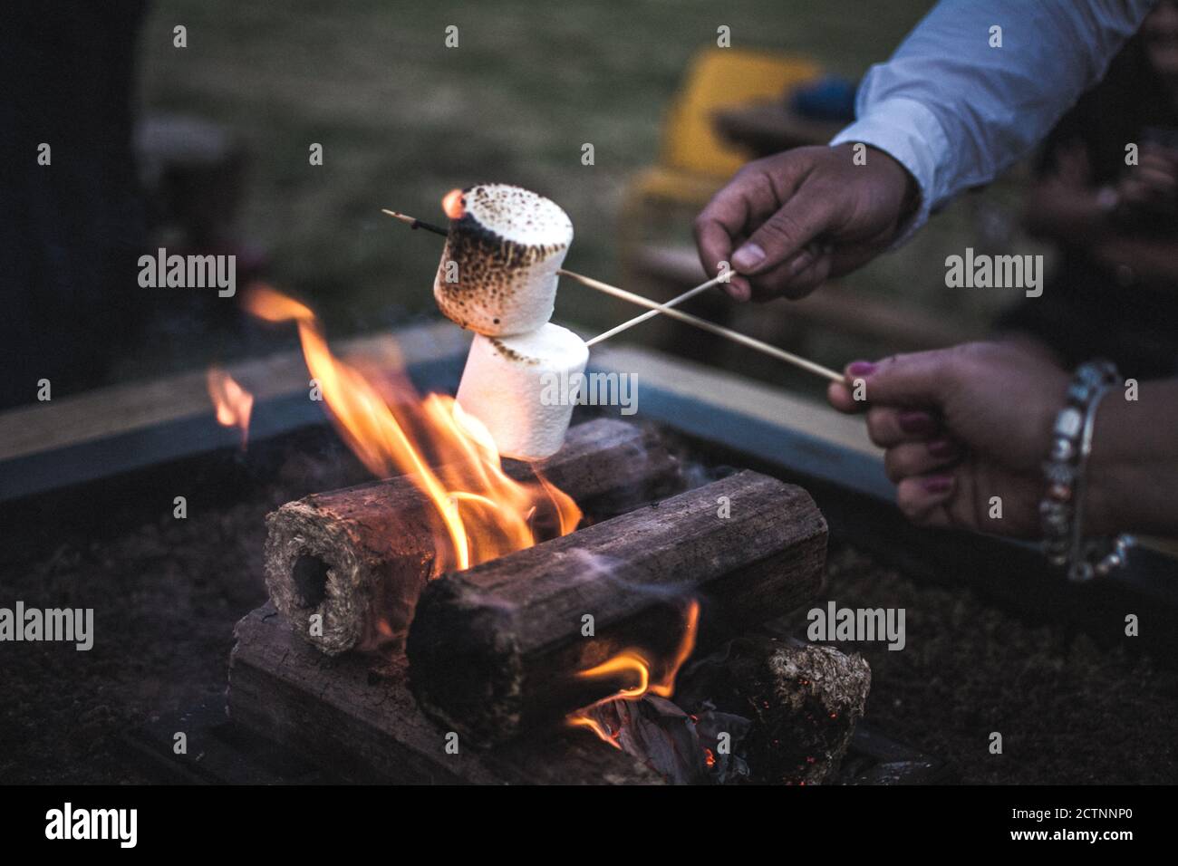 Fire pit at an outdoor wedding reception in Norfolk Stock Photo - Alamy