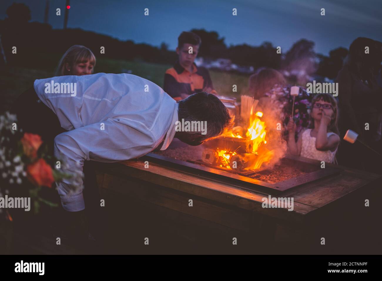 Fire pit at an outdoor wedding reception in Norfolk Stock Photo - Alamy