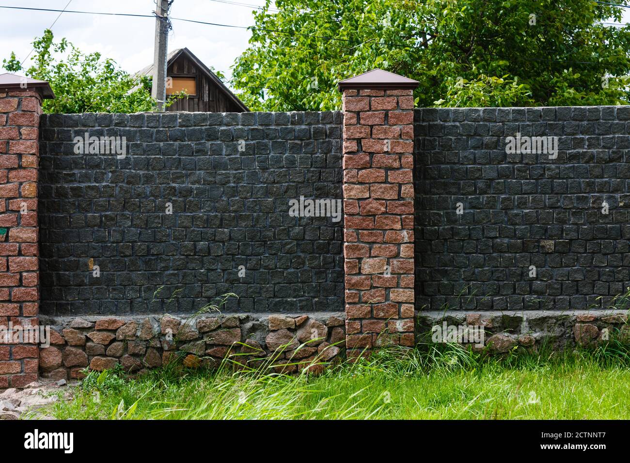 Fence built from wood. Outdoor landscape. Security and privacy concept ...