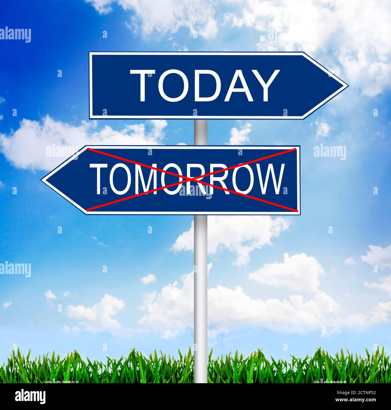 Today vs tomorrow pole sign Stock Photo - Alamy