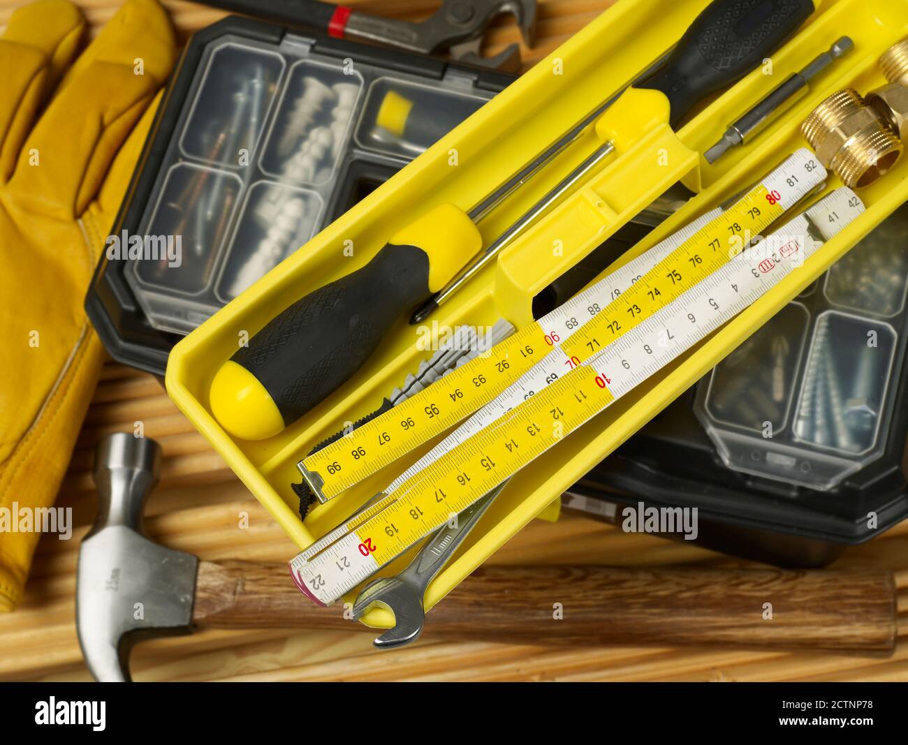 Toolbox and protection gloves Stock Photo - Alamy