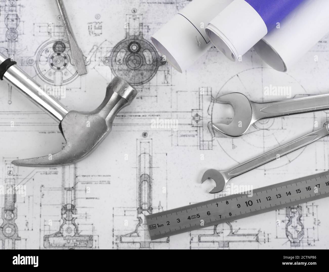 Tools and blueprints Stock Photo - Alamy
