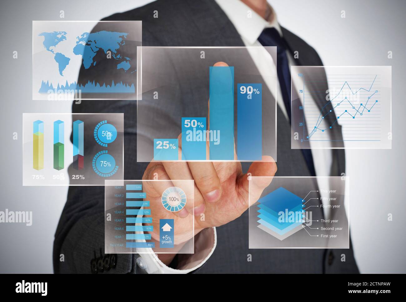 Diagrams on virtual screen Stock Photo - Alamy