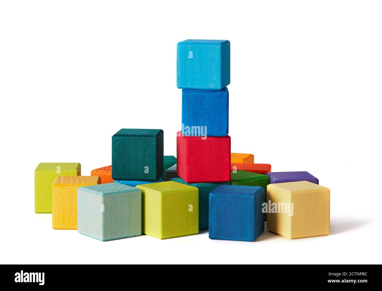 Wooden toy blocks on white background Stock Photo - Alamy