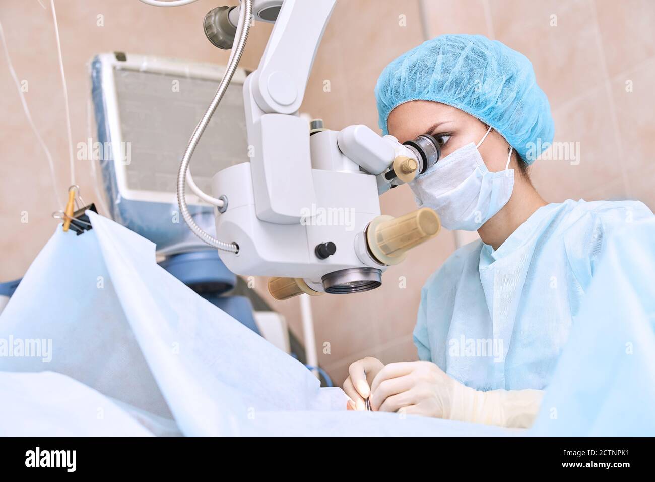 People at hospital background. Blue medical backdrop. Healthcare ...