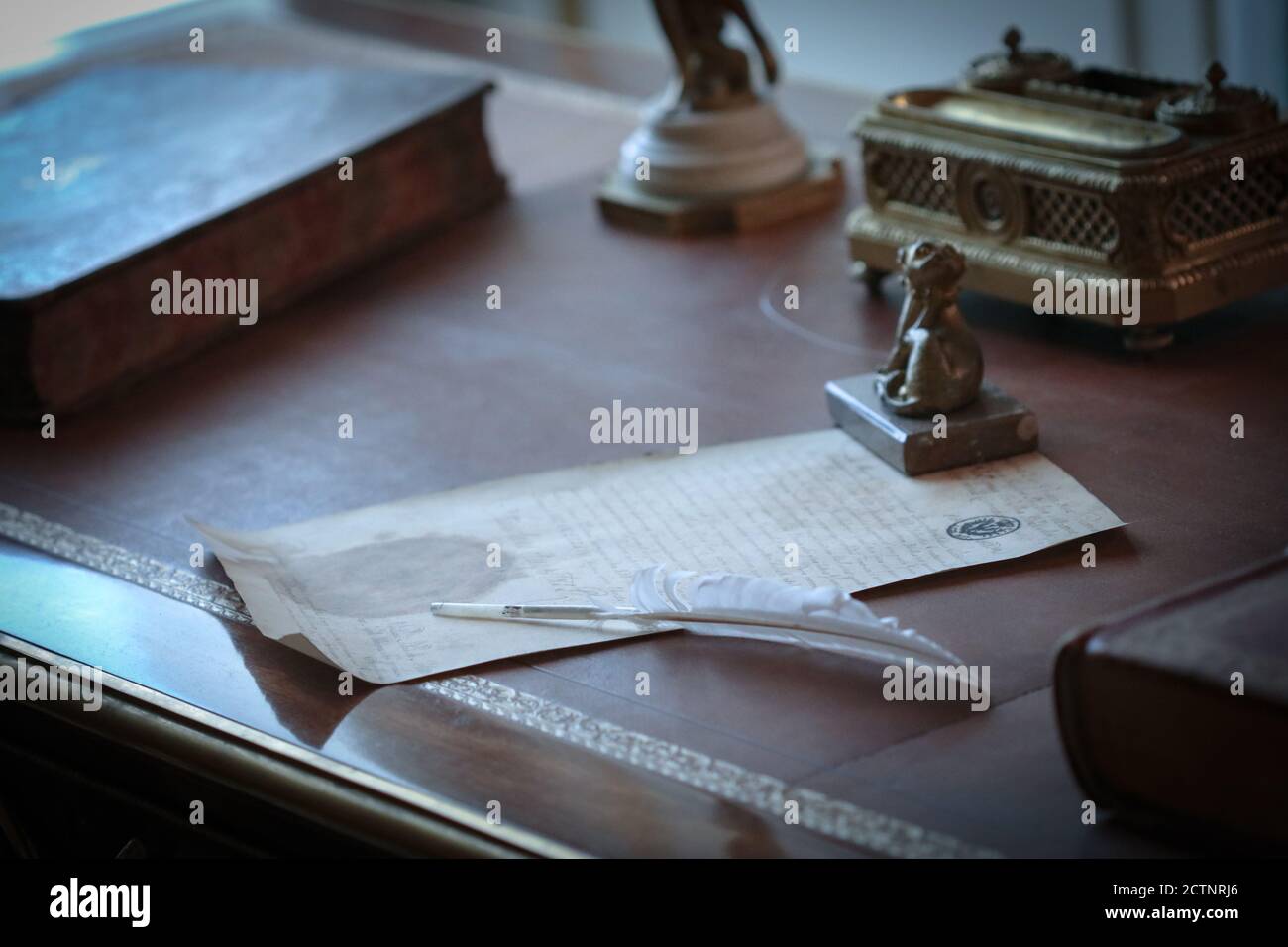 Very old letter written with feather on the antique desk Stock Photo ...