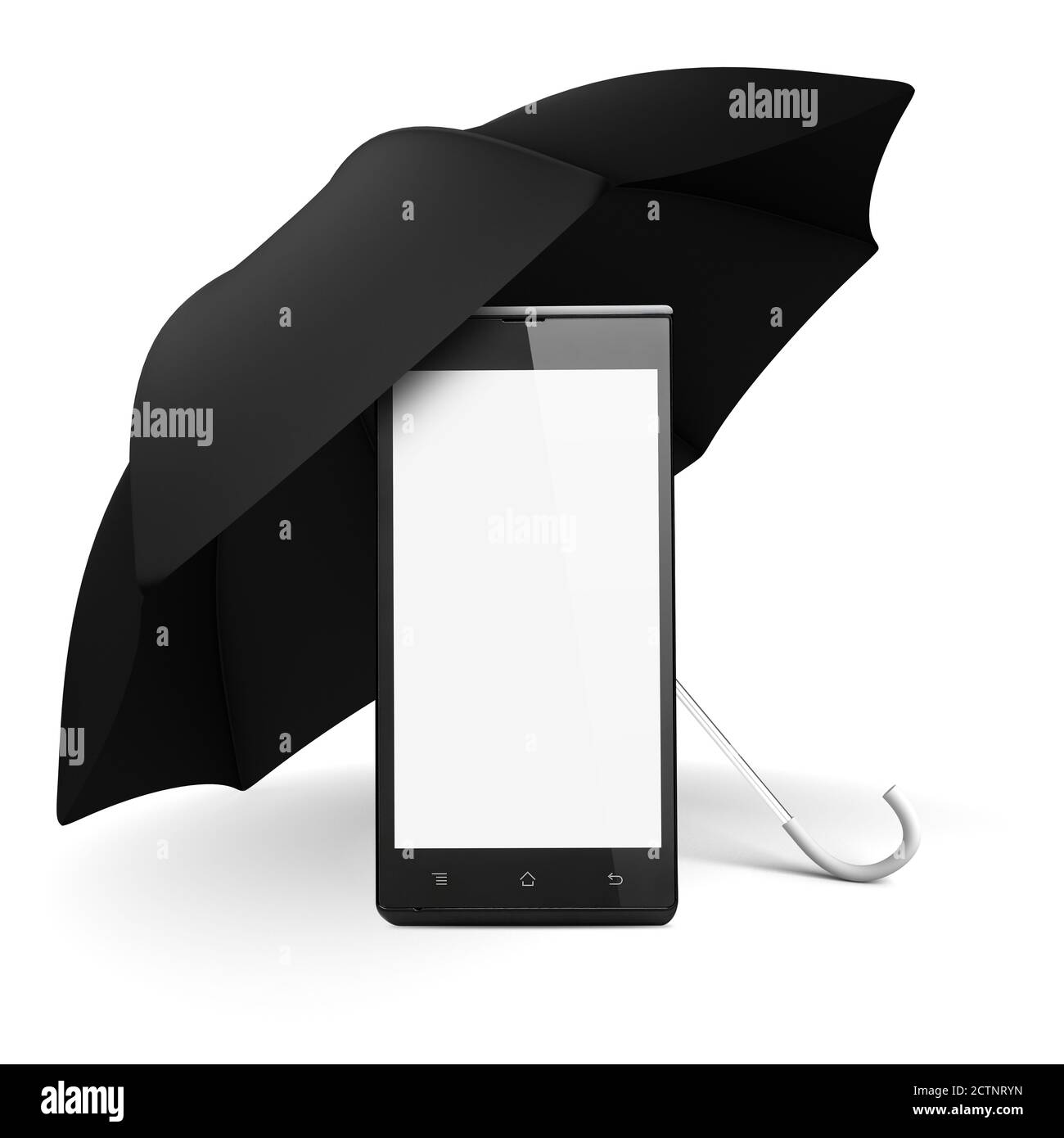 Mobile phone under umbrella, white background Stock Photo - Alamy