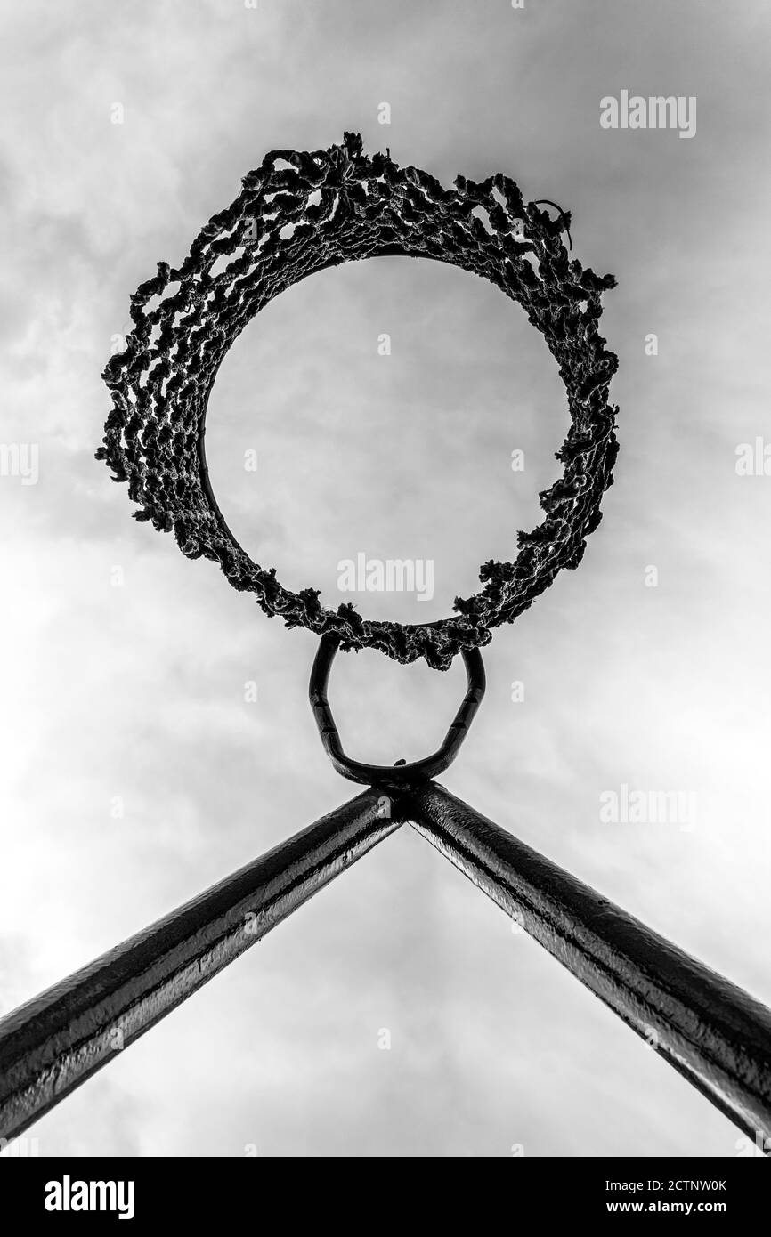 street basketball Hoop on the background of gray cloudy sky view from ...