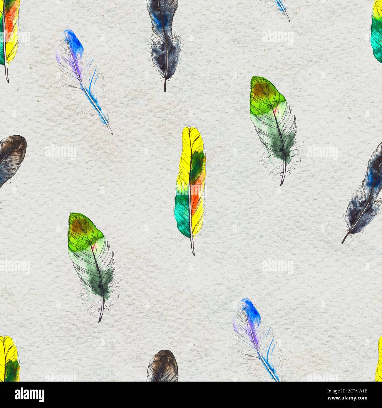 Watercolor feathers seamless pattern. Hand painted texture Stock Photo ...
