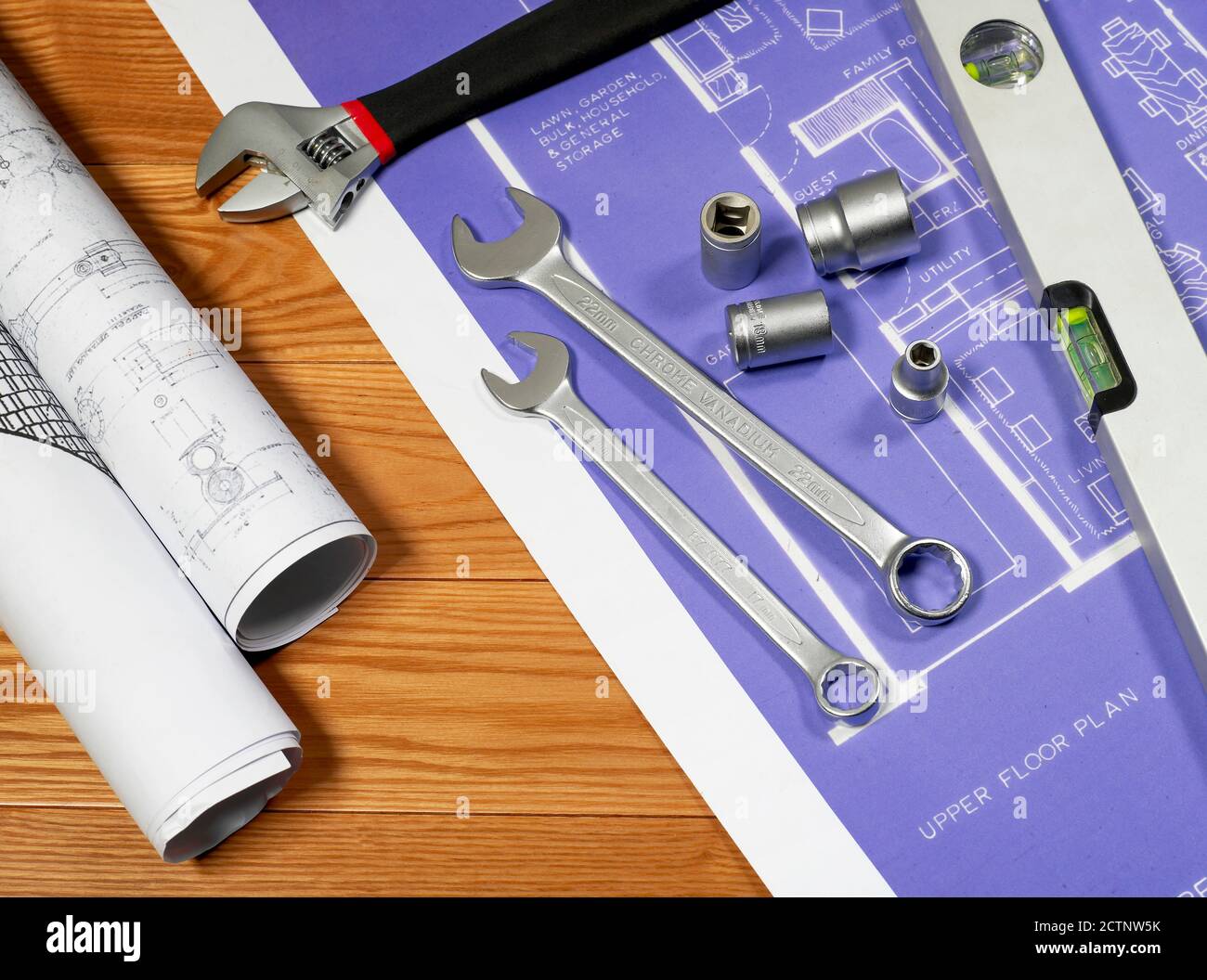 Work tools and blueprints Stock Photo - Alamy
