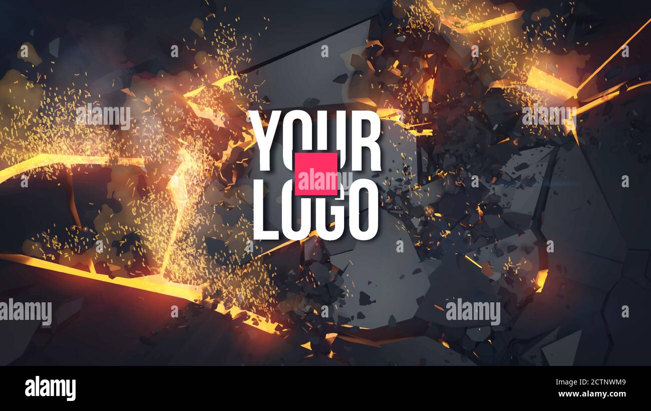 Explosion and debris, fire and sparks. Template for your logo or text ...