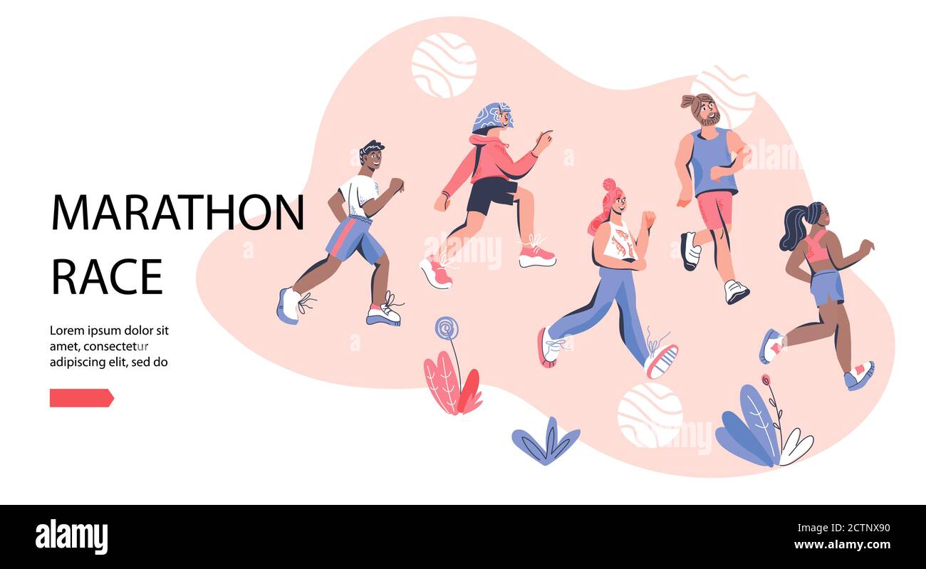 Marathon race banner template cartoon vector illustration in trendy ...