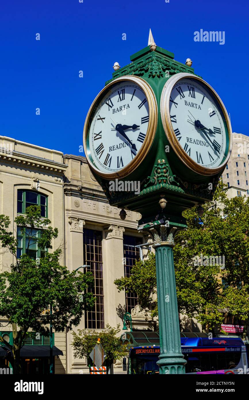 Reading, PA, USA - September 19, 2020: The town clock at the ...