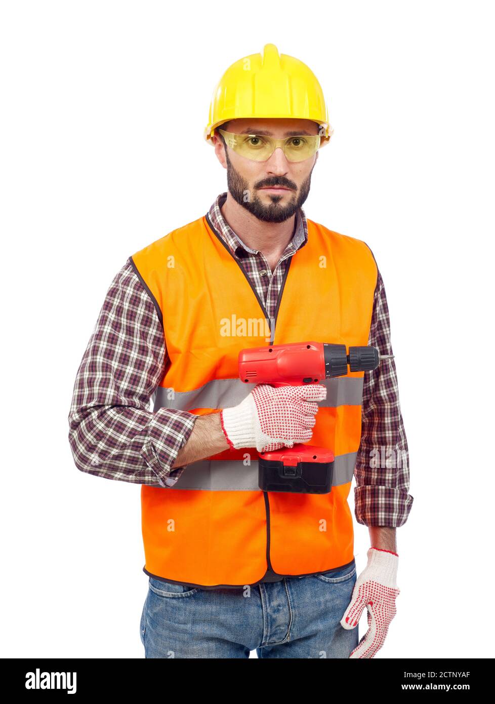 Worker with drill Stock Photo - Alamy