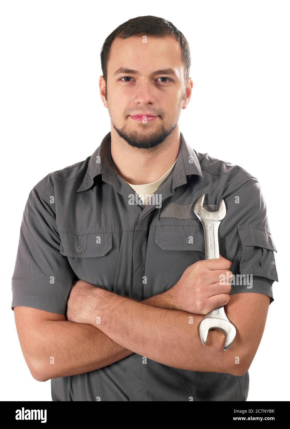Worker with wrench isolated Stock Photo - Alamy