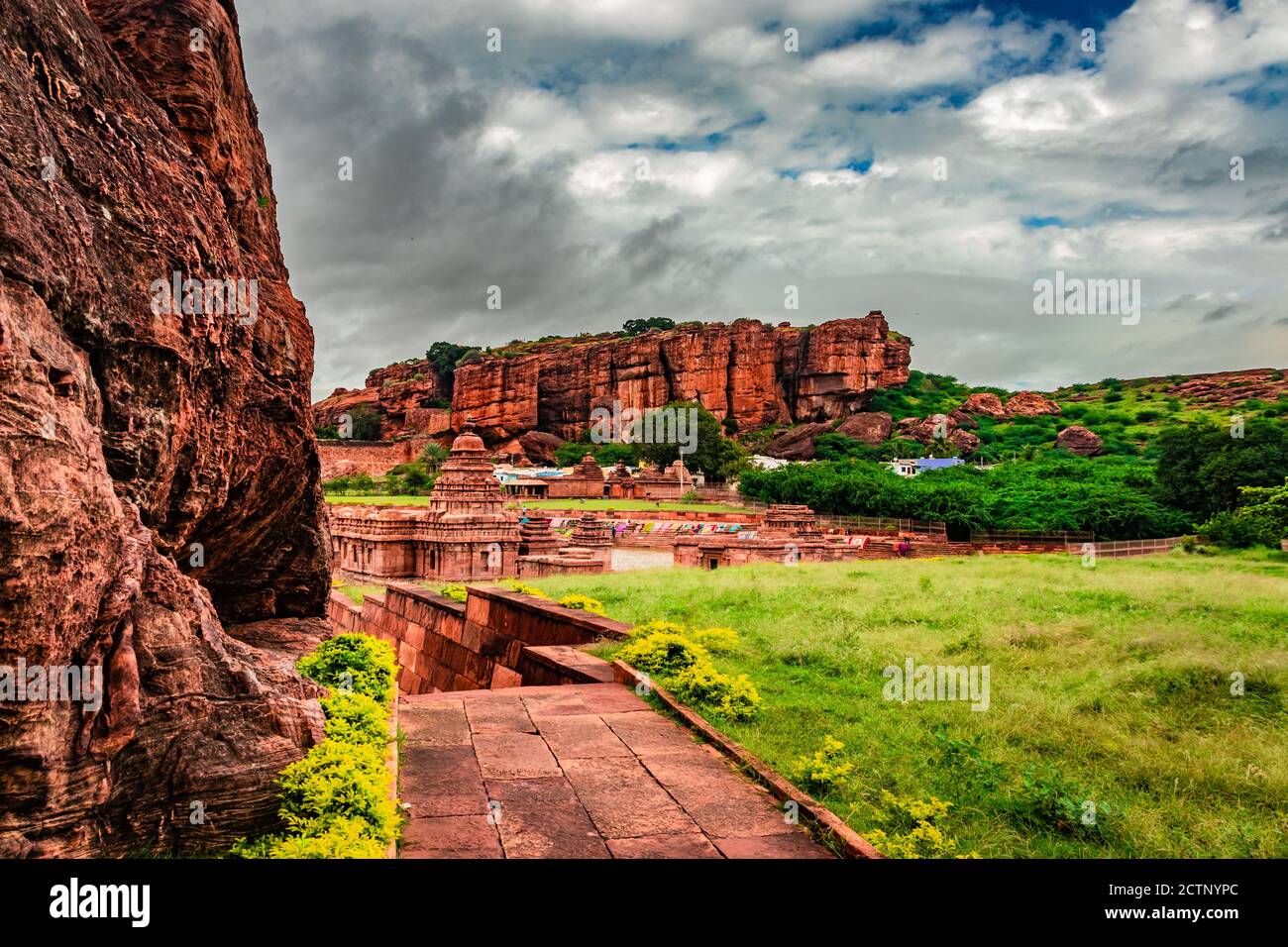 ancient temple with holly religious lake and mountain background at ...