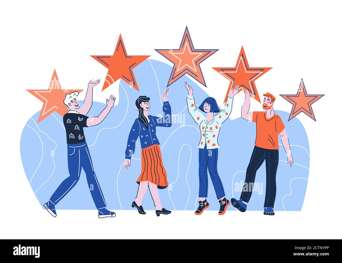 Five star customers feedback with clients giving satisfaction rating ...