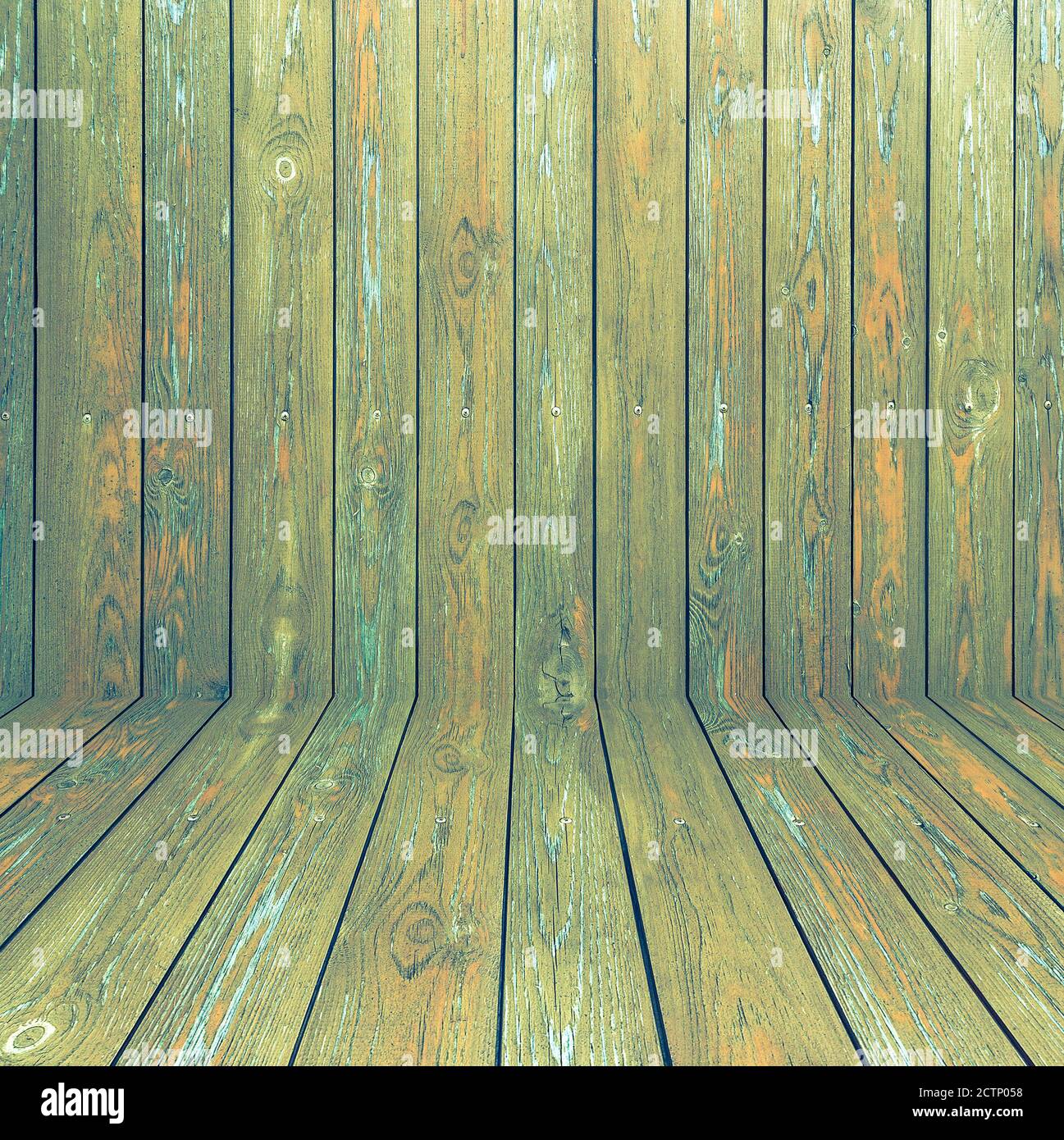 Old wooden room interior, green empty background with space for your ...