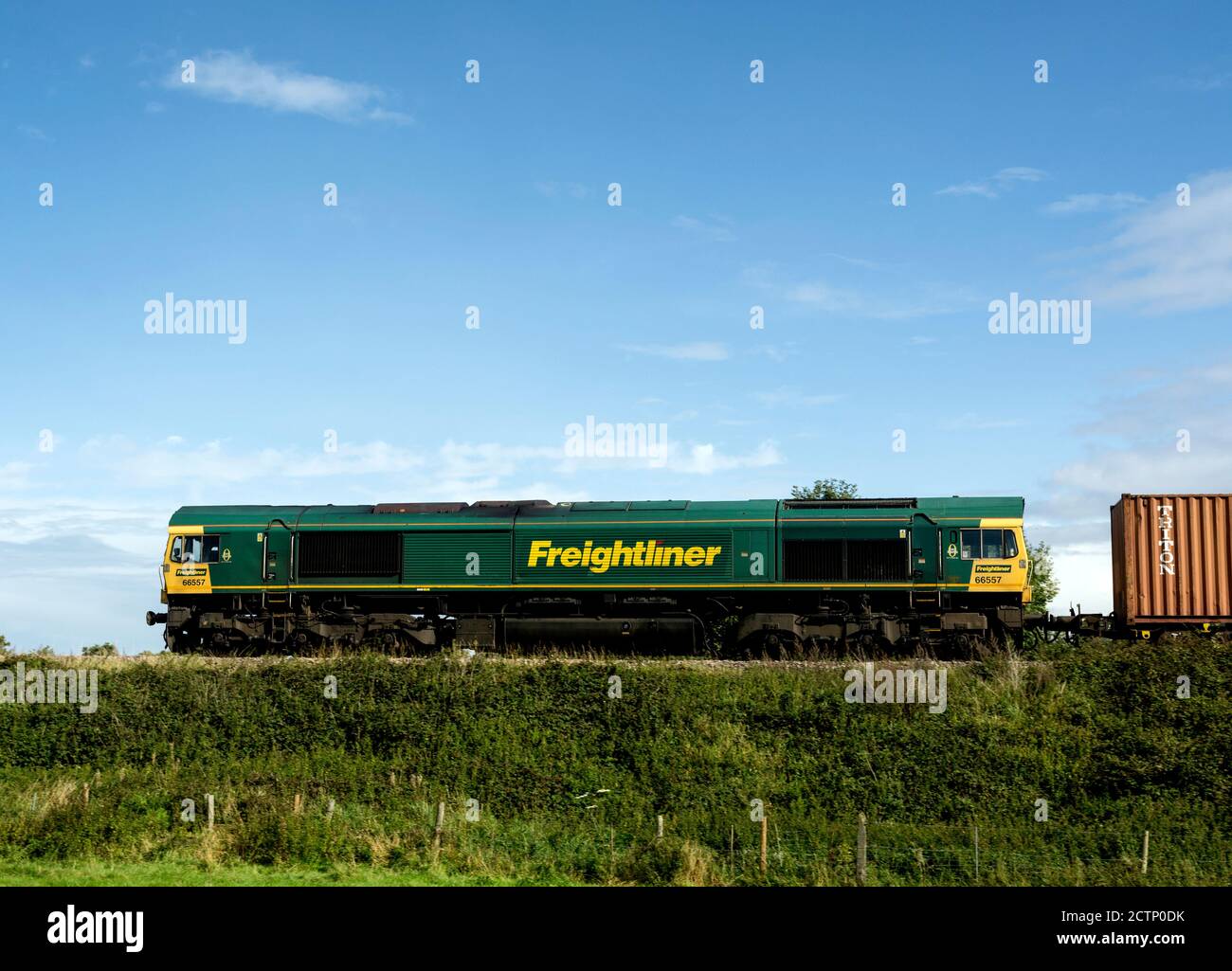 Class 66 diesel locomotive No. 66557 pulling a freightliner train ...