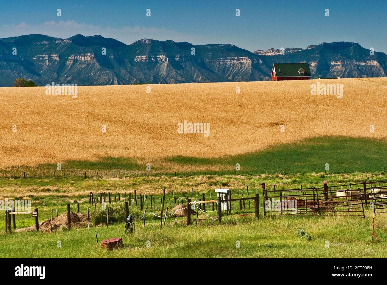 Ranch near Sleeping Ute Mountain, view from McPhee Campground near ...