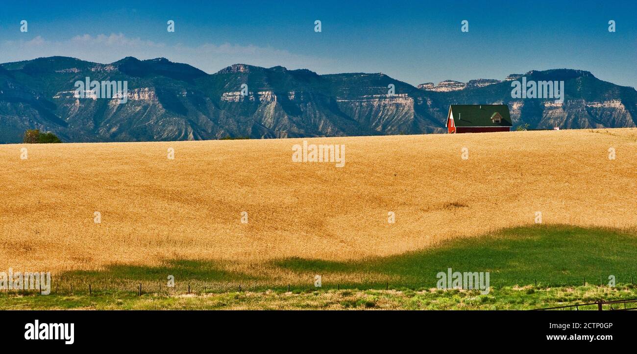 Ranch near Sleeping Ute Mountain, view from McPhee Campground near ...
